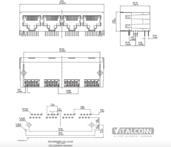 Modular Jack RJ45 1x4 Port Tab Down, Half-Shielded, W/O EMI, W/O LEDs ...
