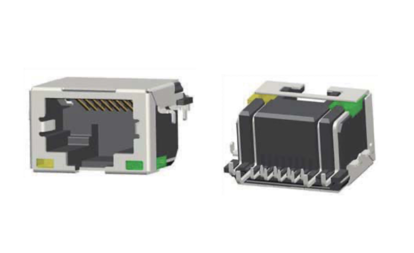 Modular Jack RJ45 1x1 Port Offset, Tab Down, Shielded, W/LEDs, JD11-8788K5X